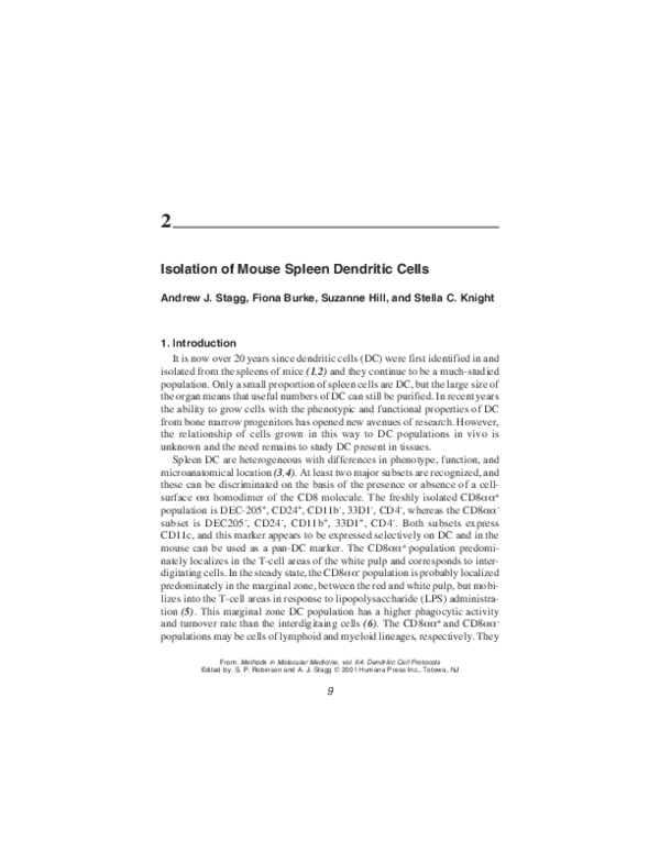 (PDF) Isolation of Mouse Spleen Dendritic Cells
