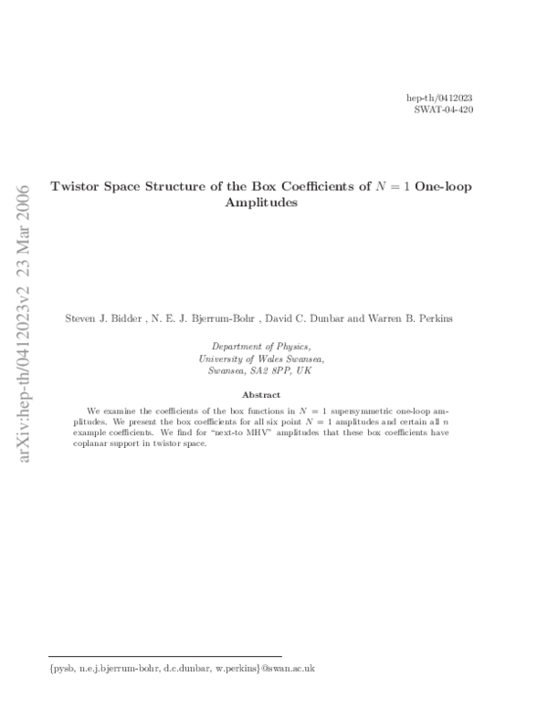 (PDF) Twistor space structure of the box coefficients of one-loop ...
