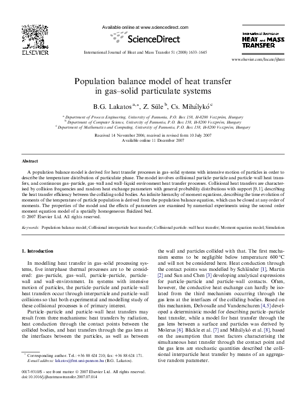 (PDF) Population balance model of heat transfer in gas–solid particulate systems