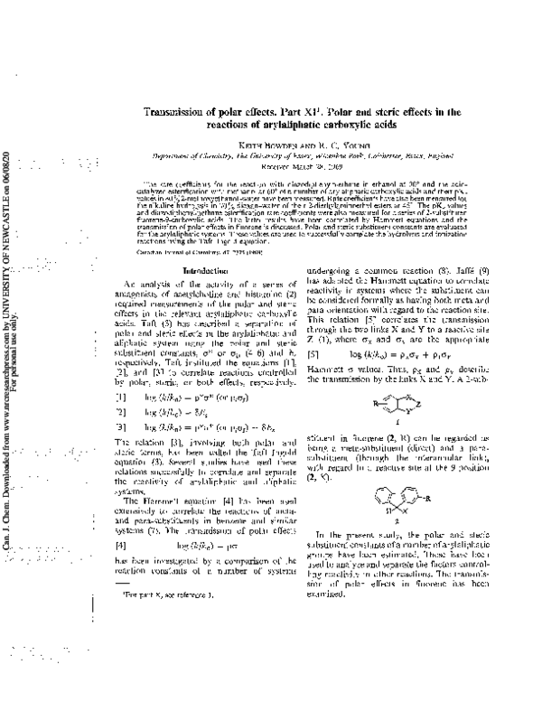 (PDF) Transmission of polar effects. Part XI. Polar and steric effects ...