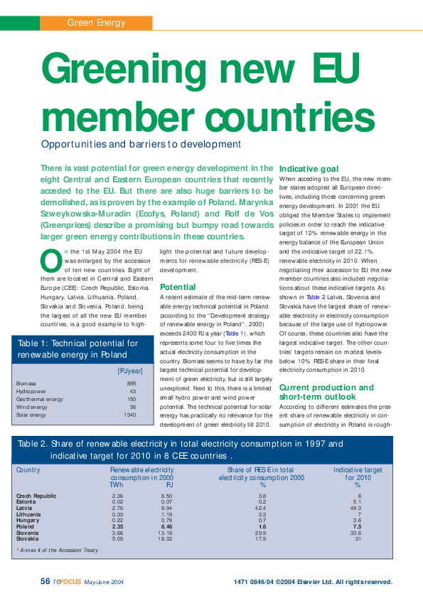 (PDF) Greening new EU member countries