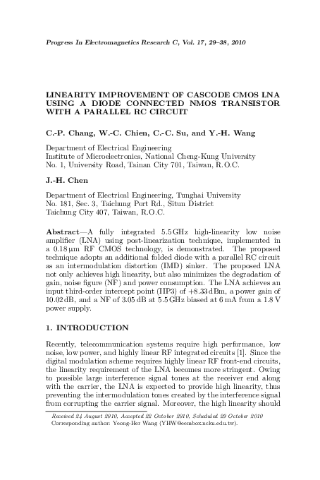 (PDF) Linearity Improvement of Cascode Cmos Lna Using a Diode Connected ...