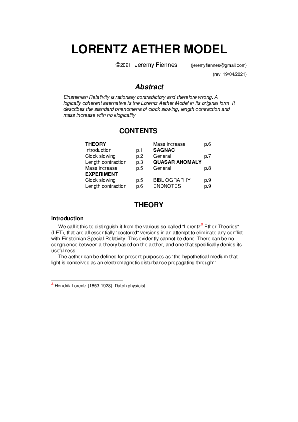 (PDF) Lorentz Aether Model