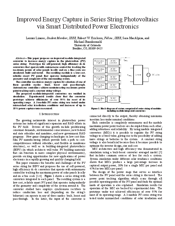 (PDF) Improved energy capture in series string photovoltaics via smart ...
