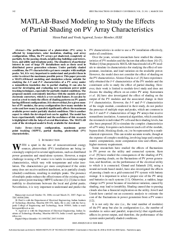 (PDF) MATLAB-Based Modeling to Study the Effects of Partial Shading on PV Array Characteristics