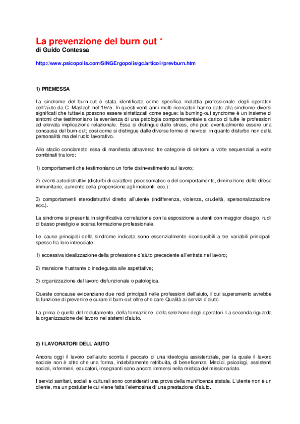 (PDF) La prevenzione del burn out
