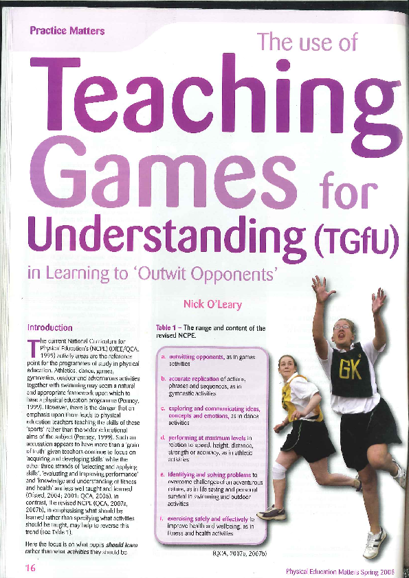 (PDF) The use of Teaching Games for Understanding (TGfU) in Learning to ...