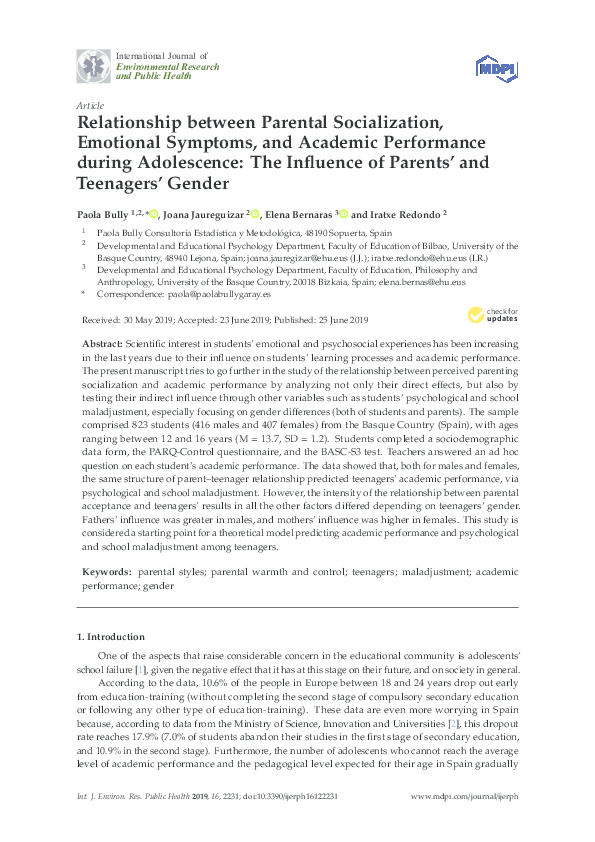 (PDF) Relationship between Parental Socialization, Emotional Symptoms ...