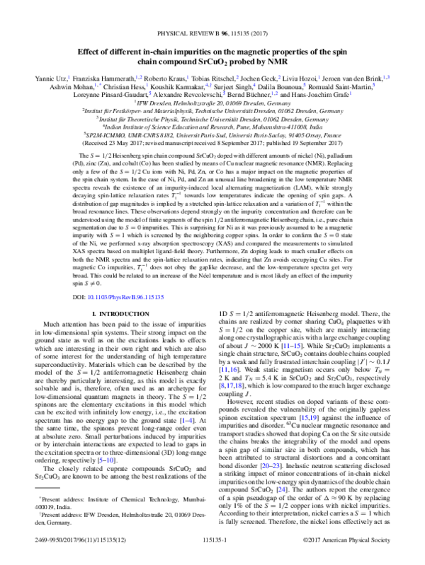 (PDF) Effect of different in-chain impurities on the magnetic ...