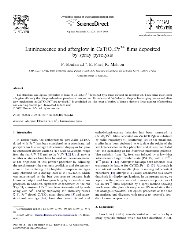 (PDF) Luminescence and afterglow in CaTiO3:Pr3+ films deposited by ...