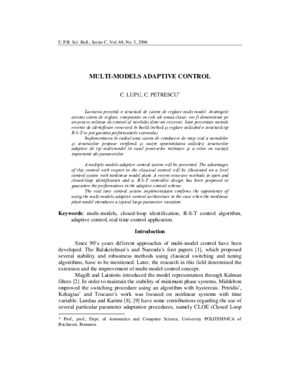 (PDF) Multi-Models Adaptive Control