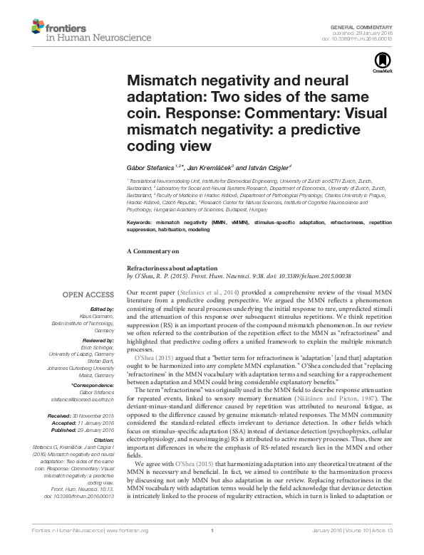 (PDF) Mismatch negativity and neural adaptation: Two sides of the same ...