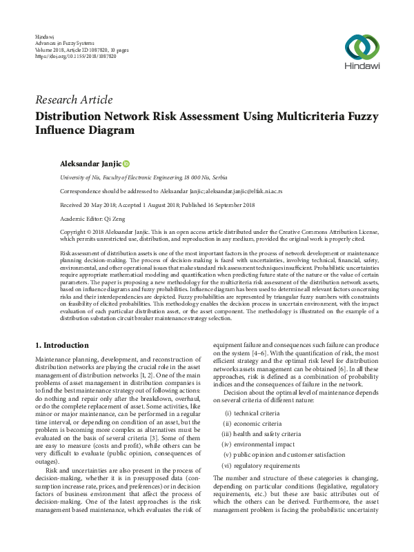 Pdf Distribution Network Risk Assessment Using Multicriteria Fuzzy