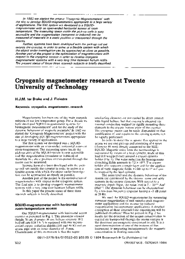 (PDF) Cryogenic magnetometer research at Twente University of Technology