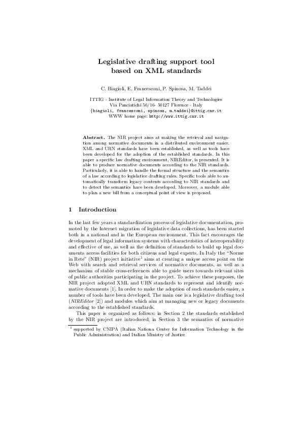 (PDF) Legislative Drafting Support Tool Based on XML Standards