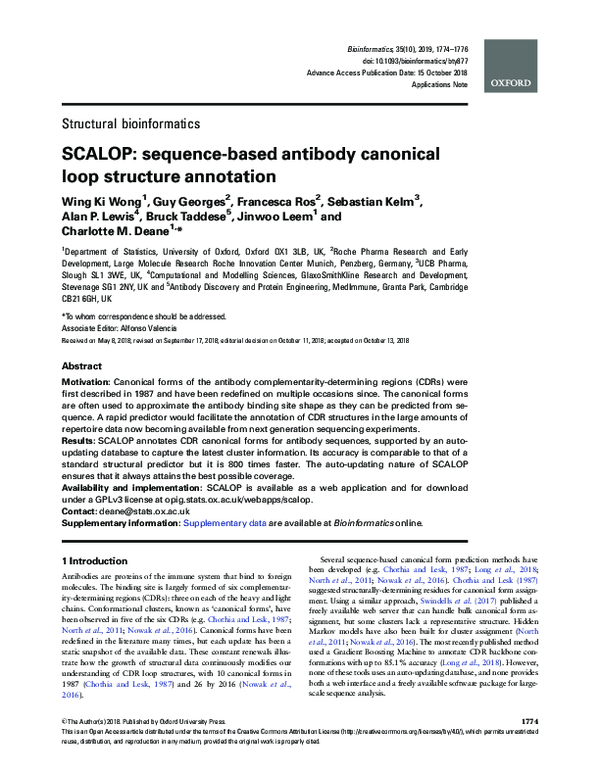 (PDF) SCALOP: sequence-based antibody canonical loop structure annotation