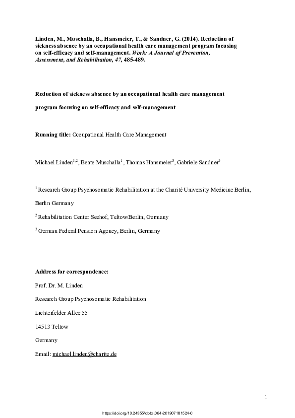 (PDF) Reduction of sickness absence by an occupational health care ...