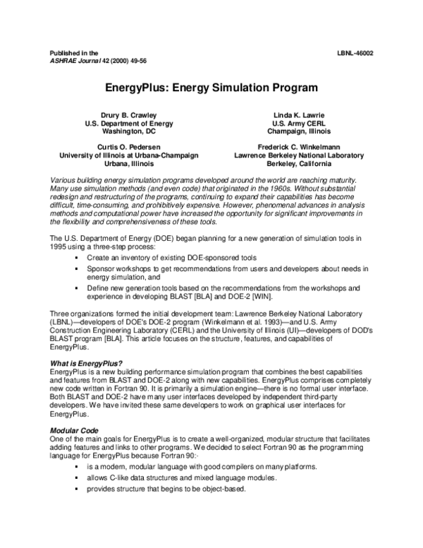 (PDF) Energy plus: energy simulation program