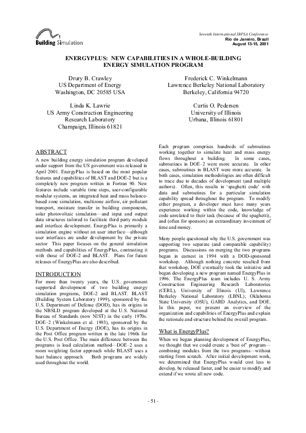 (PDF) ENERGYPLUS: New capabilities in a whole-building energy ...