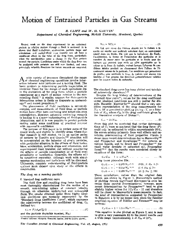 (PDF) Motion of entrained particles in gas streams