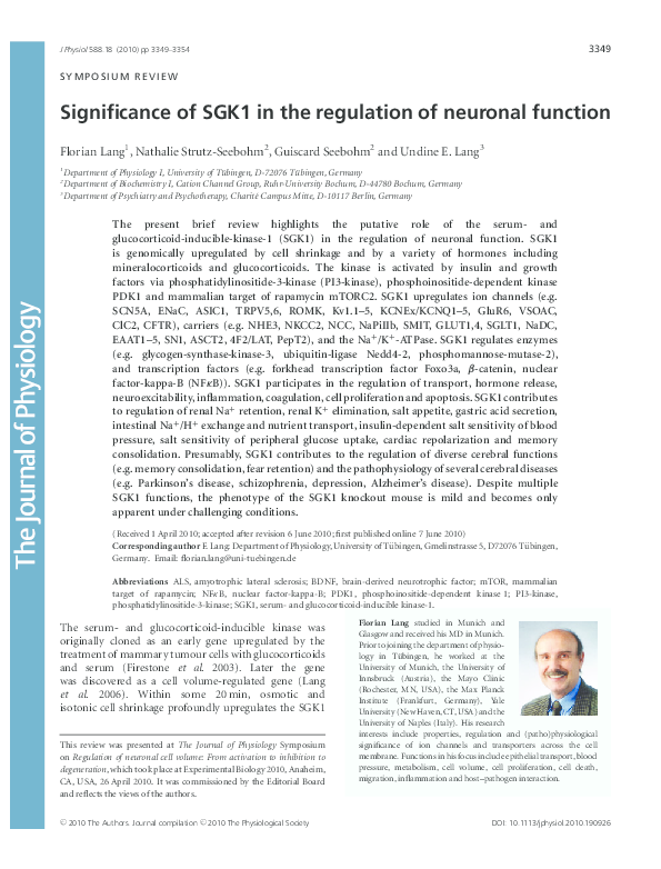 (PDF) Significance of SGK1 in the regulation of neuronal function