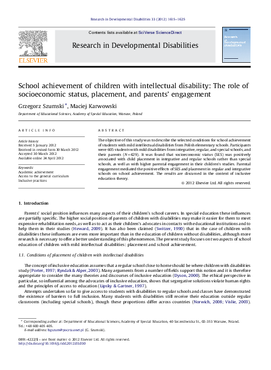 (PDF) School achievement of children with intellectual disability: The ...