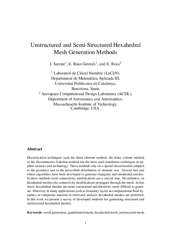 (PDF) Unstructured and Semi-Structured Hexahedral Mesh Generation Methods
