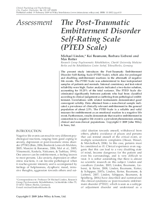 (PDF) The post-traumatic embitterment disorder Self-Rating Scale (PTED ...