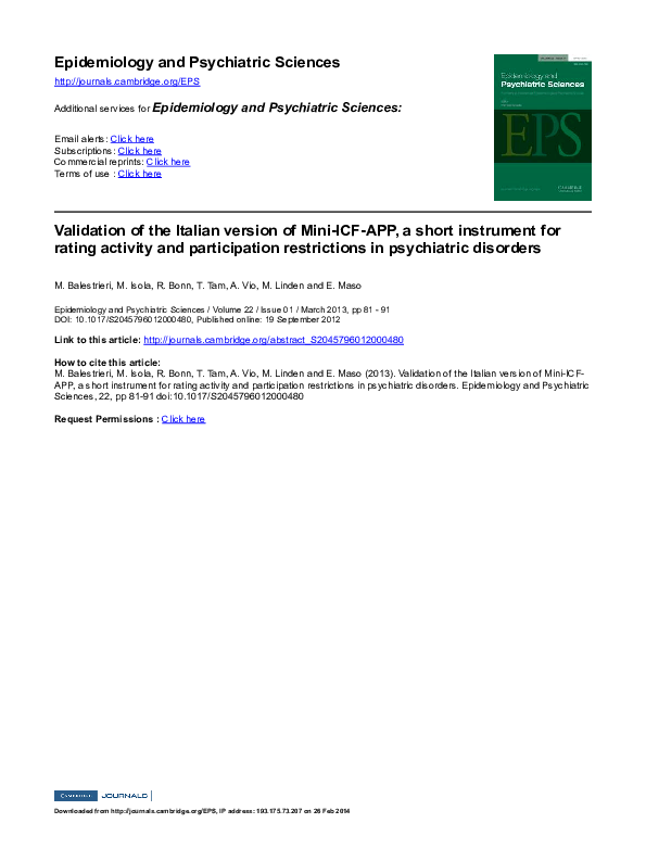 (PDF) Validation of the Italian version of Mini-ICF-APP, a short ...