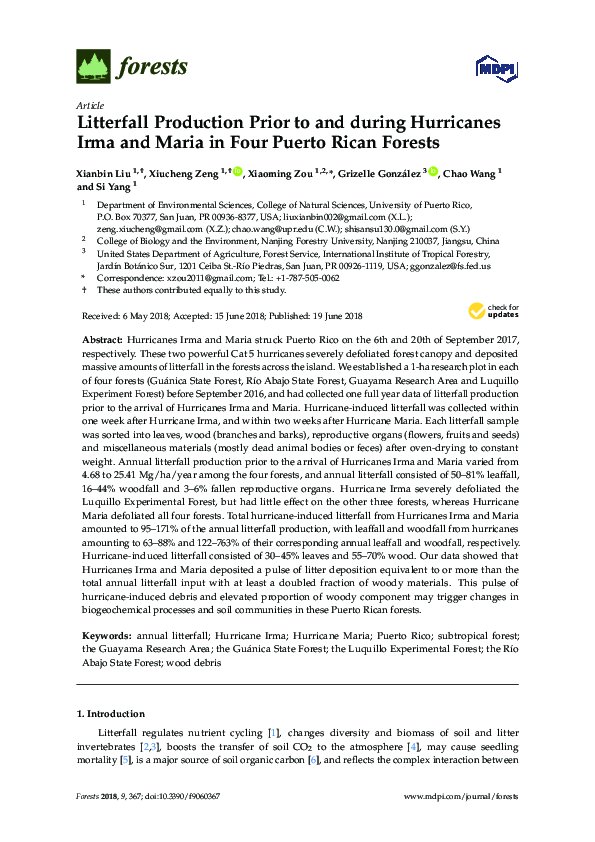 (PDF) Litterfall Production Prior to and during Hurricanes Irma and ...