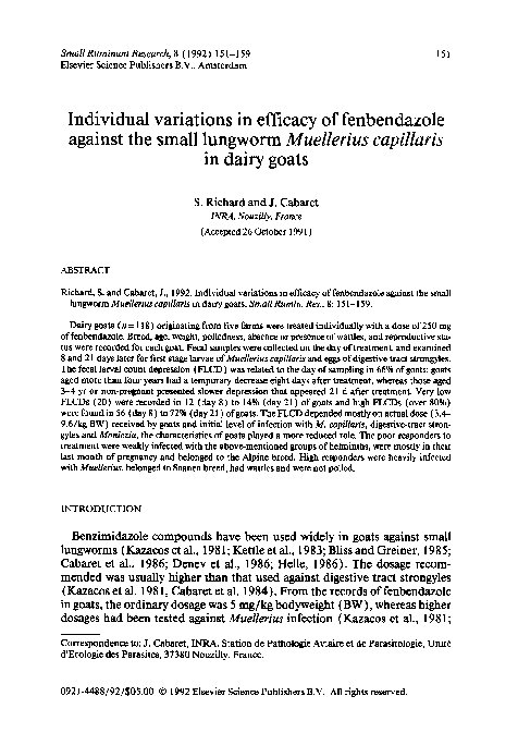 (PDF) Individual variations in efficacy of fenbendazole against the ...