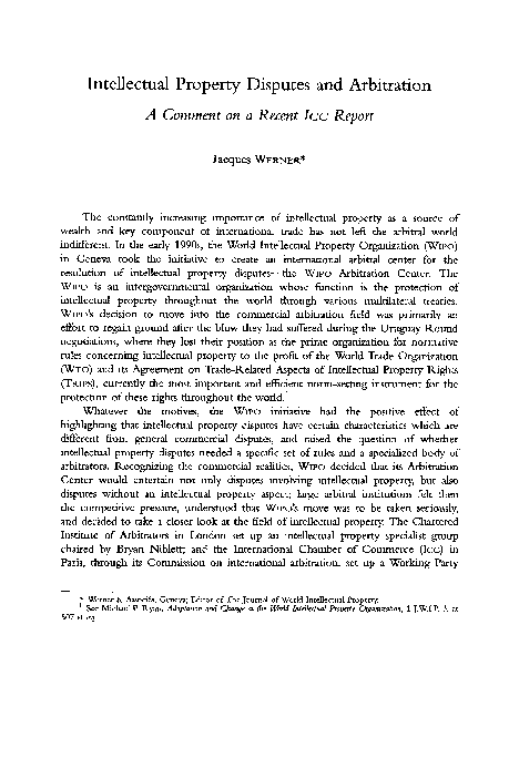 (PDF) Intellectual Property Disputes and Arbitration