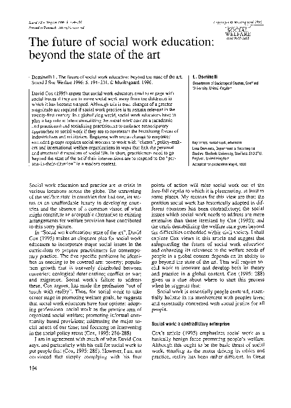 (PDF) The future of social work education: beyond the state of the art