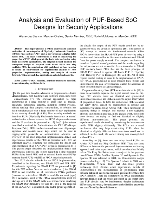 (PDF) Evaluating PUF Designs for Security Applications