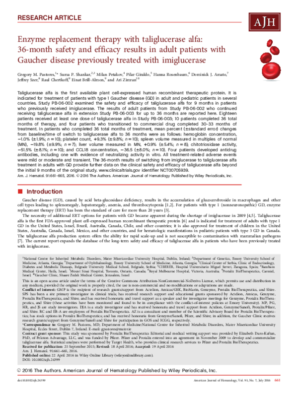 (PDF) Enzyme replacement therapy with taliglucerase alfa: 36-month ...