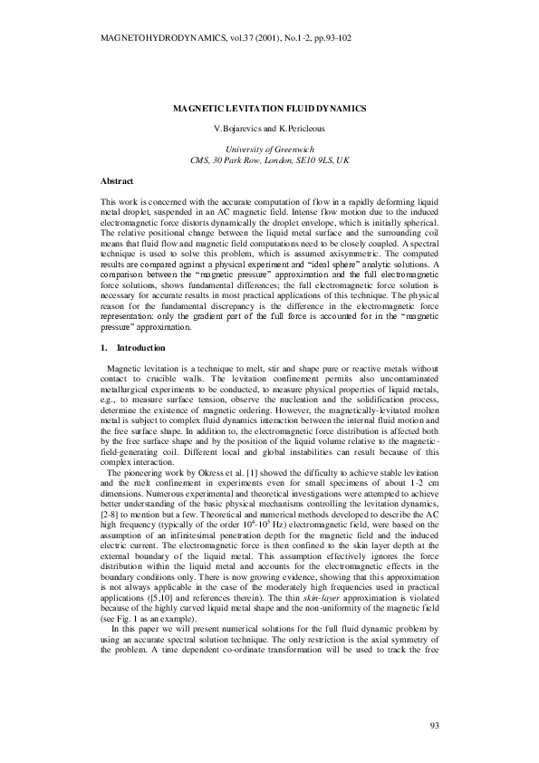 (PDF) Magnetic levitation fluid dynamics