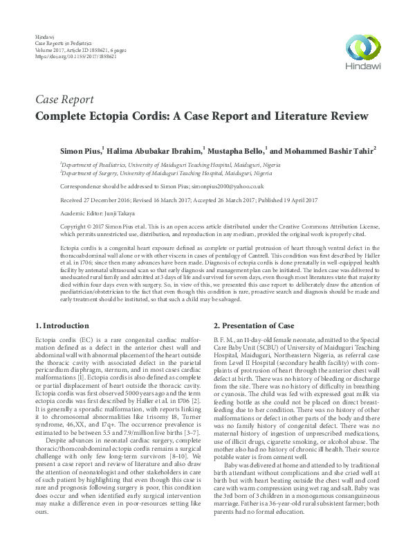 (PDF) Complete Ectopia Cordis: A Case Report and Literature Review