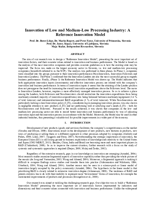 (PDF) Innovation of low and medium-low processing industry : a ...