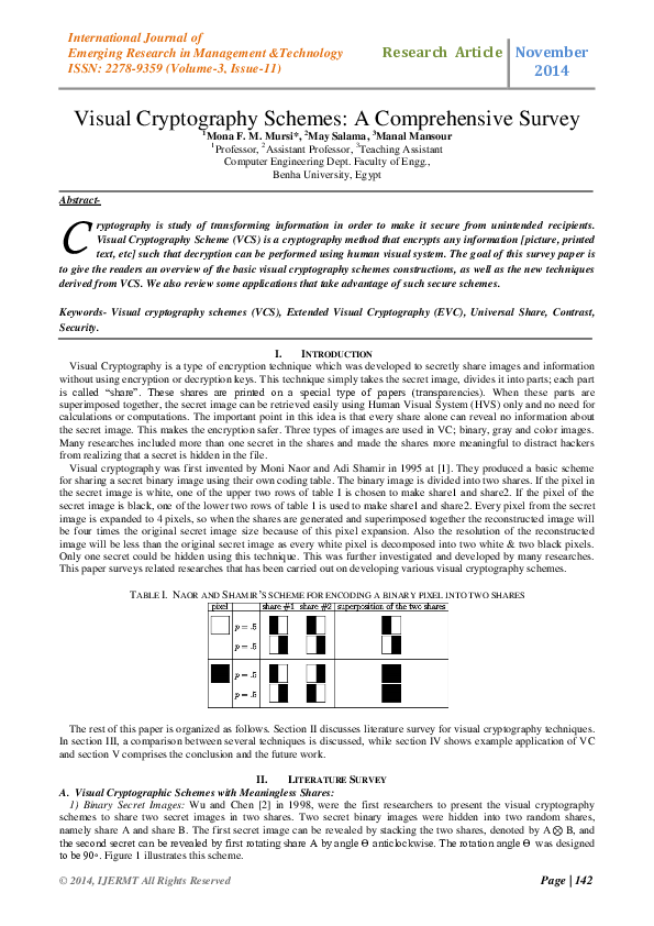 (PDF) Visual Cryptography Schemes: A Comprehensive Survey