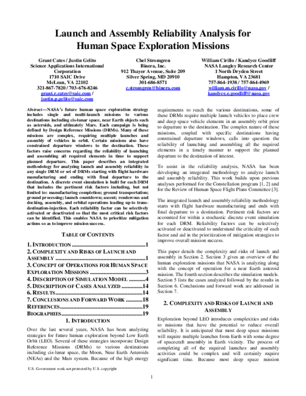 (PDF) Launch and assembly reliability analysis for human space ...