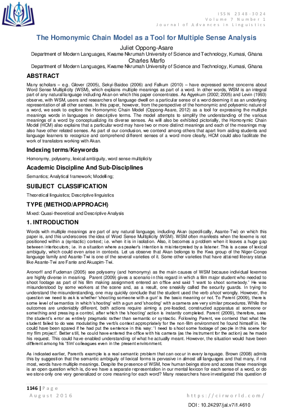 (PDF) The Homonymic Chain Model as a Tool for Multiple Sense Analysis ...
