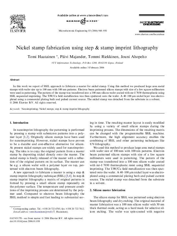 (PDF) Nickel stamp fabrication using step & stamp imprint lithography
