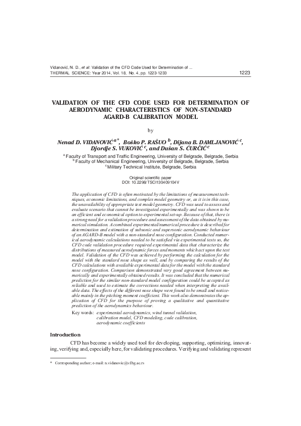 (PDF) Validation of the CFD code used for determination of aerodynamic characteristics of ...