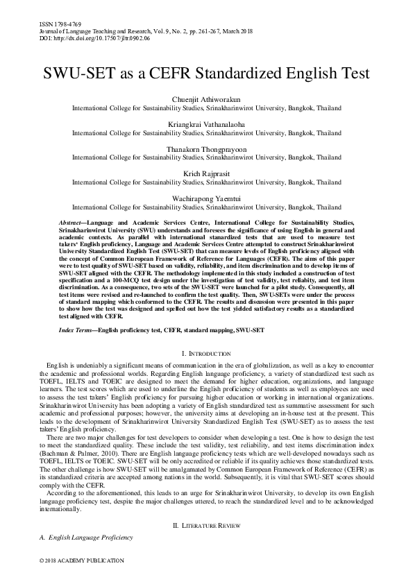 (PDF) SWU-SET as a CEFR Standardized English Test