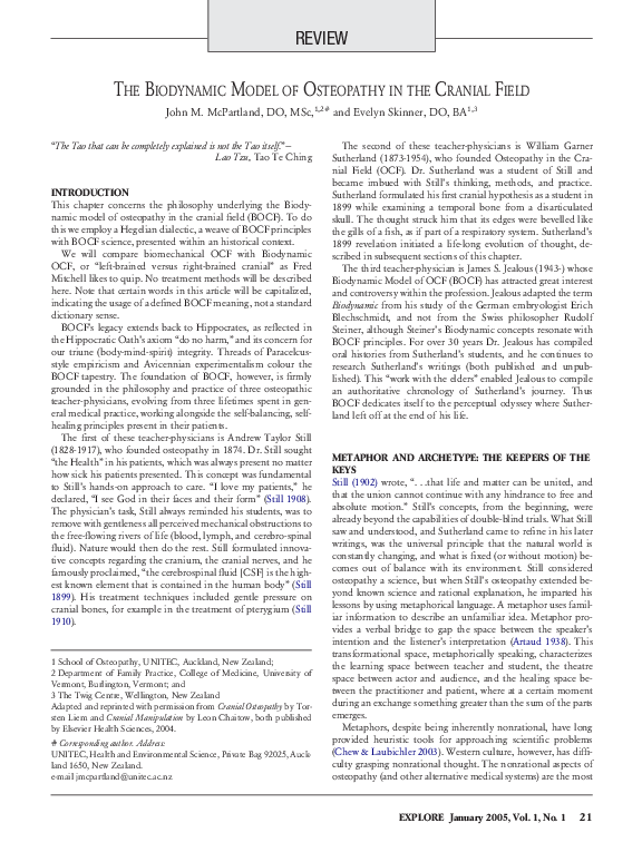 (PDF) The biodynamic model of osteopathy in the cranial field