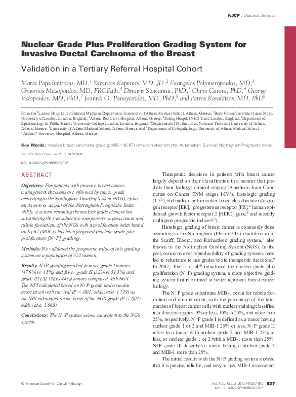 (PDF) Nuclear Grade Plus Proliferation Grading System for Invasive ...
