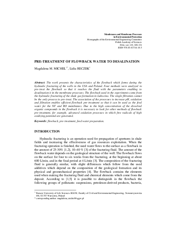 (PDF) Pre-Treatment of Flowback Water to Desalination