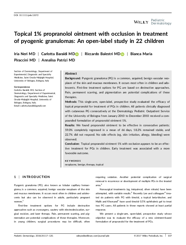 (PDF) Topical 1% propranolol ointment with occlusion in treatment of ...