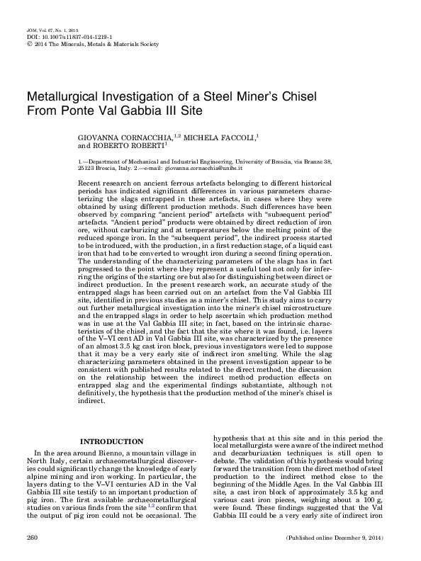 (PDF) Metallurgical Investigation of a Steel Miner’s Chisel From Ponte ...