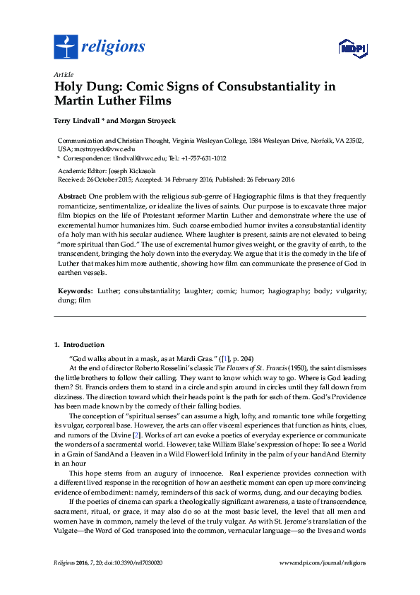 (PDF) Holy Dung: Comic Signs of Consubstantiality in Martin Luther Films